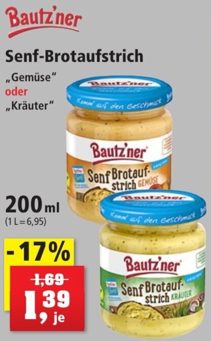 Bautz'ner Senf-Brotaufstrich 200 ml Angebot bei Thomas Philipps