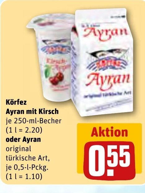 Körfez Ayran mit Kirsch 250-ml-Becheroder Ayran 0,5-l-Pckg. Angebot bei REWE