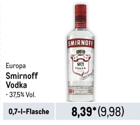 Smirnoff Vodka •37,5% Vol. 700ml Angebot bei METRO