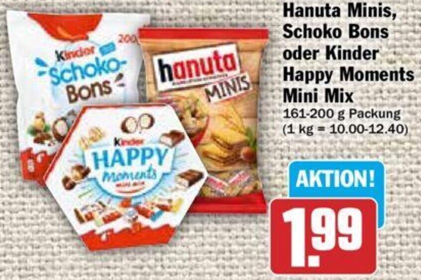 Hanuta Minis, Schoko Bons oder Kinder Happy Moments Mini Mix 161-200 g ...