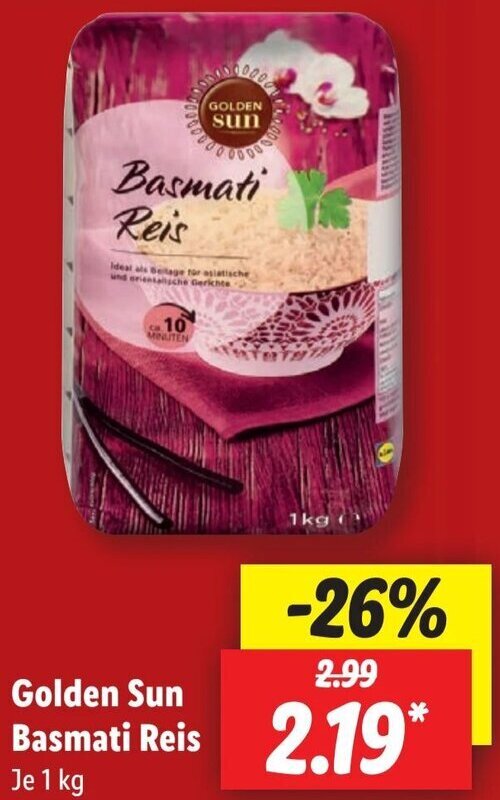 Golden Sun Basmati Reis 1 kg Angebot bei Lidl