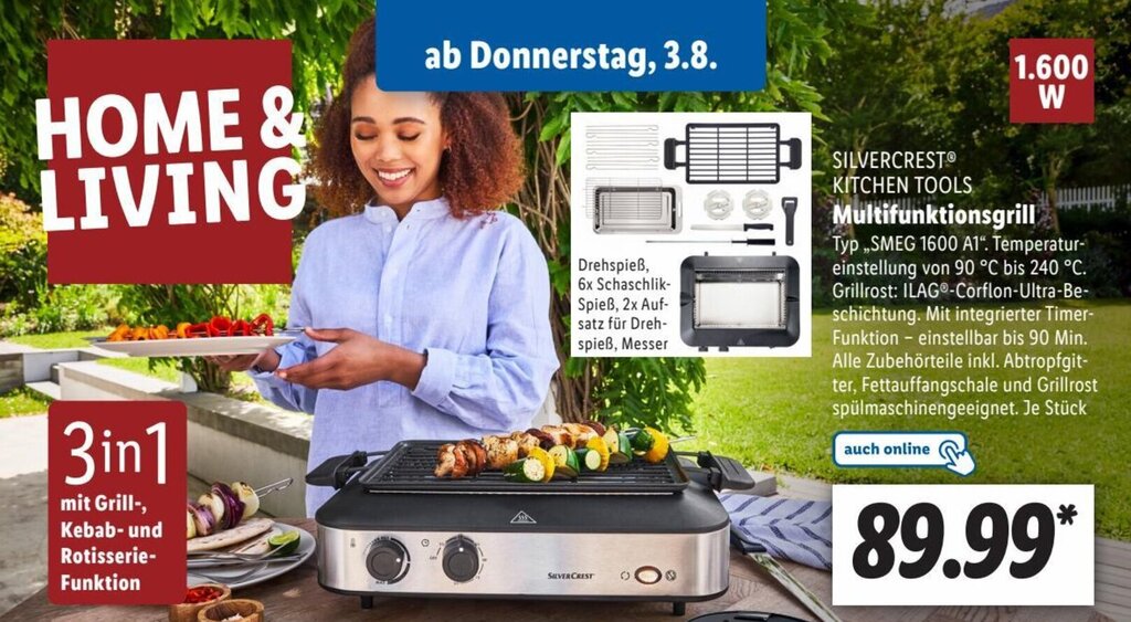 SILVERCRESTⓇ KITCHEN TOOLS Multifunktionsgrill ,,SMEG 1600 A1“ Angebot ...