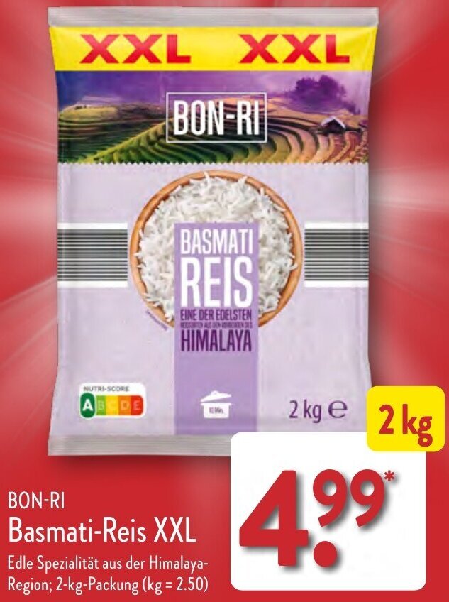 BON-RI Basmati-Reis XXL 2 kg Packung Angebot bei Aldi Nord