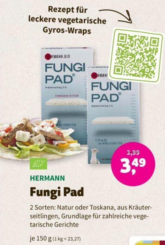 HERMANN Fungi Pad 150 g Angebot bei Denns BioMarkt