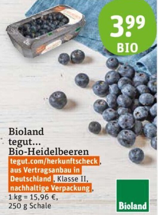Bioland tegut... Bio-Heidelbeeren 250 g Schale Angebot bei tegut