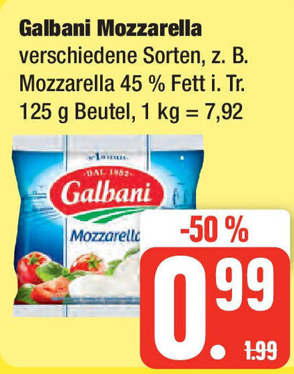 Galbani Mozzarella 125 g Beutel Angebot bei Edeka