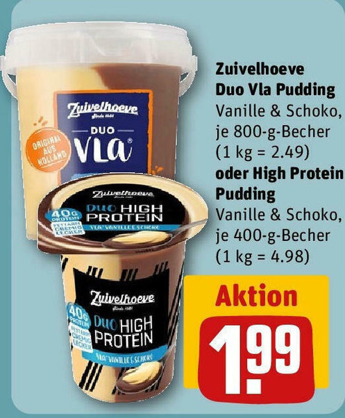 Zuivelhoeve Duo Vla Pudding 800-g-Becher oder High Protein Pudding 400 ...