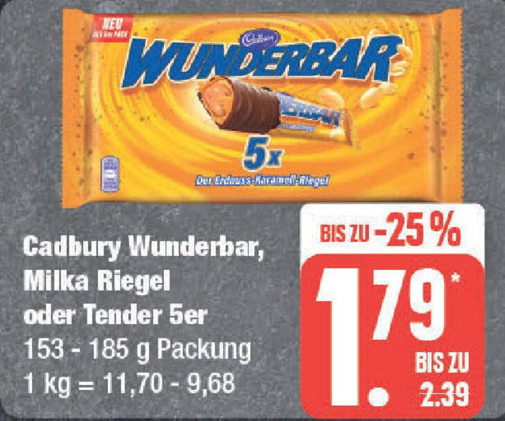 Cadbury Wunderbar, Milka Riegel oder Tender 5er 153 - 185 g Packung ...