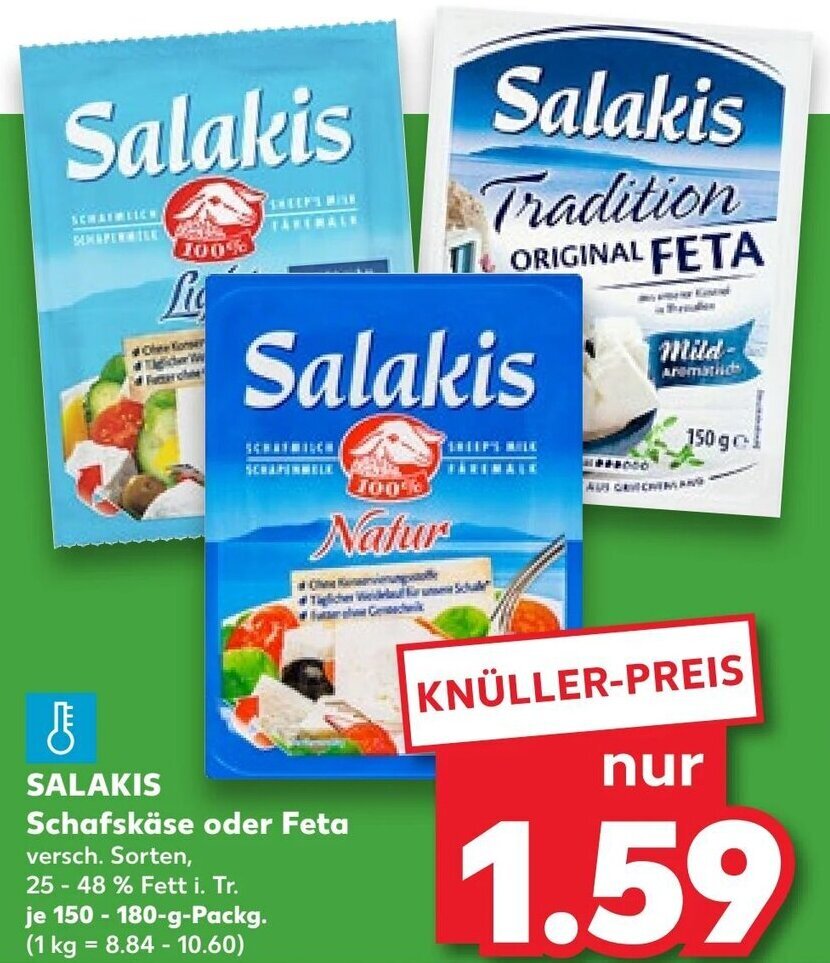 SALAKIS Schafskäse oder Feta 150-180 g Packg. Angebot bei Kaufland
