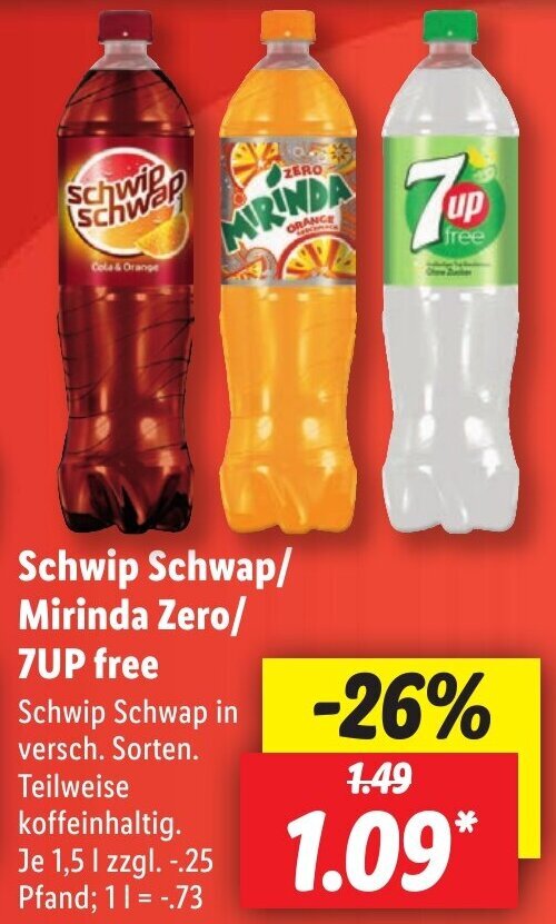 Schwip Schwap/ Mirinda Zero/7UP free 1,5 L Angebot bei Lidl