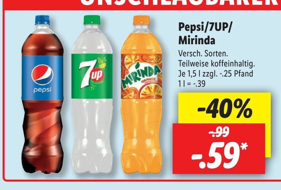 Pepsi/7up/Mirinda 1 Liter Angebot bei Lidl