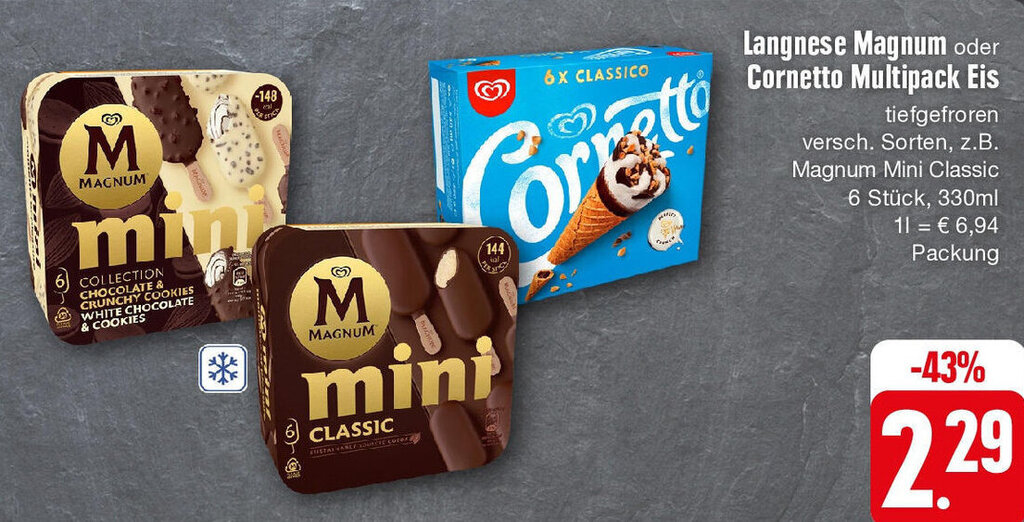 Langnese Magnum oder Cornetto Multipack Eis Angebot bei Edeka