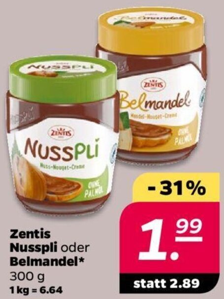 Zentis Nusspli oder Belmandel* 300 g Angebot bei NETTO