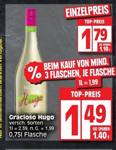 Gracioso Hugo versch. Sorten 750ml Angebot bei Edeka