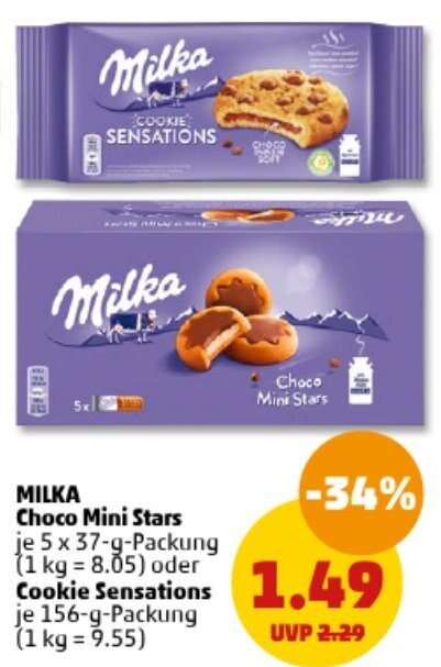 MILKA Choco Mini Stars 5 x 37-g-Packung oder Cookie Sensations 156-g ...