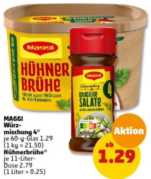 MAGGI Würzmischung 4, 60 g Glas oder Hühnerbrühe 11 Liter Dose Angebot ...