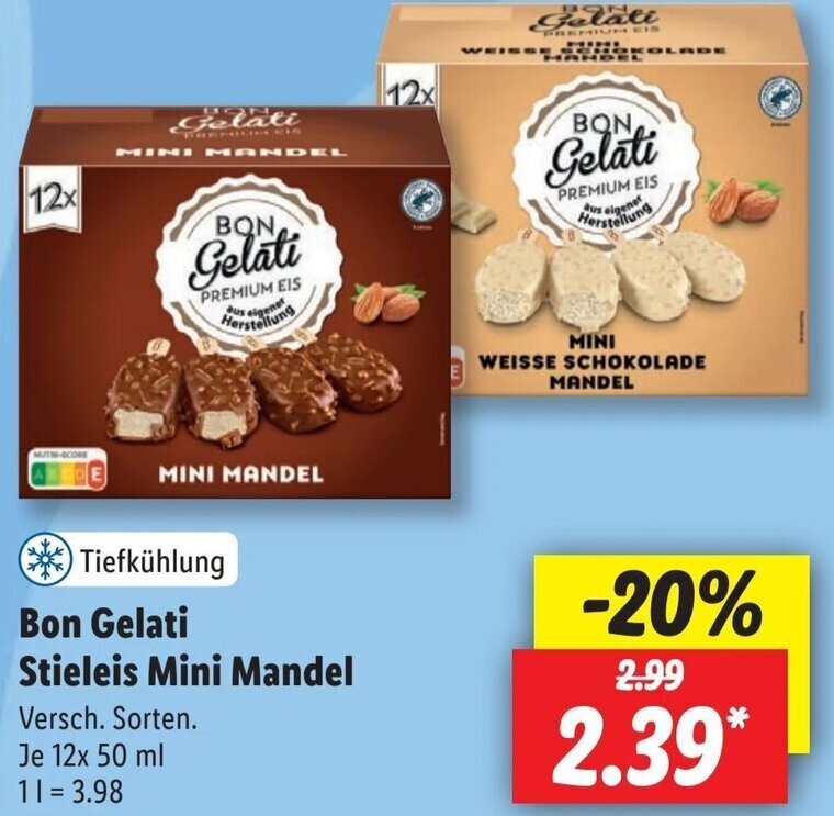 Bon Gelati Stieleis Mini Mandel 12x50 ml Angebot bei Lidl