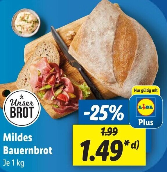 Unser BROT Mildes Bauernbrot 1 kg Angebot bei Lidl