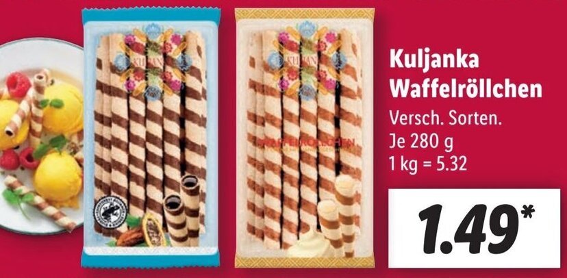 Kuljanka Waffelröllchen 280 g Angebot bei Lidl