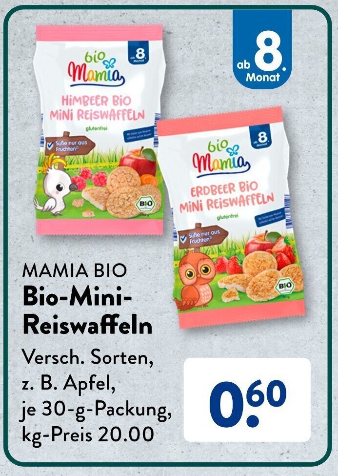 MAMIA BIO Bio-Mini Reiswaffeln 30 g Packung Angebot bei Aldi Süd