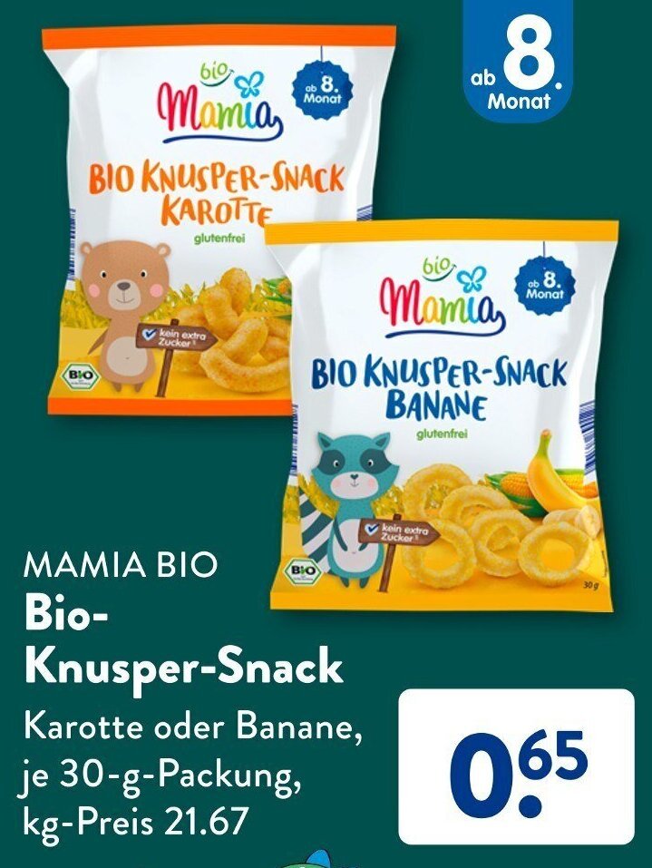 MAMIA BIO Bio Knusper-Snack 30 g Packung Angebot bei Aldi Süd