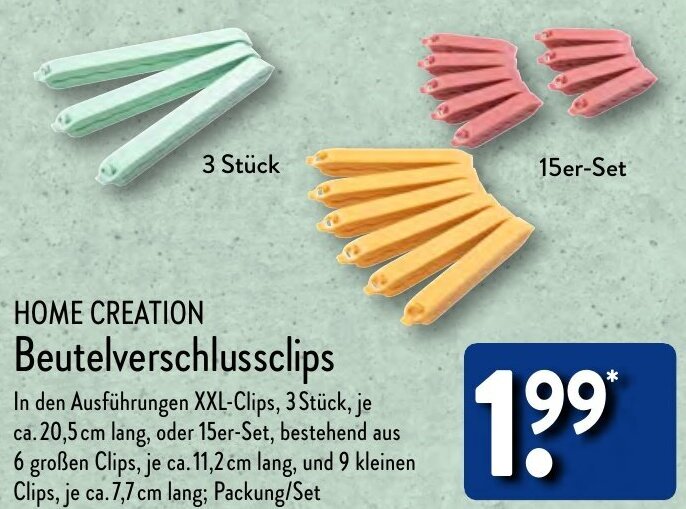 HOME CREATION Beutelverschlussclips Angebot bei Aldi Nord