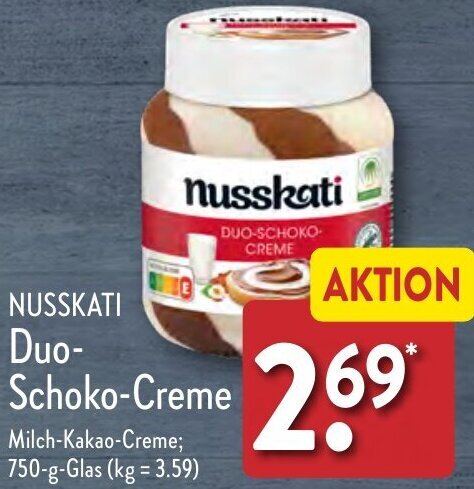 NUSSKATI Duo-Schoko-Creme 750 g Glas Angebot bei Aldi Nord