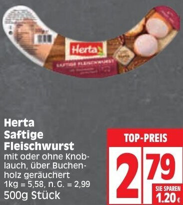 Herta Saftige Fleischwurst 500g Stück Angebot bei Edeka