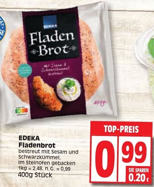 EDEKA Fladenbrot 400 g Stück Angebot bei Edeka
