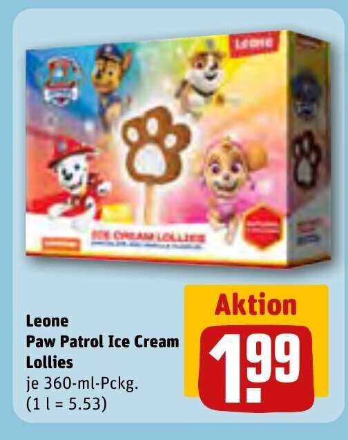 Leone Paw Patrol Ice Cream Lollies je 360 ml Angebot bei REWE Center