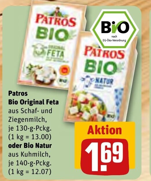 Patros Bio Original Feta je 130-g-Pckg. oder Bio Natur je 140-g-Pckg ...