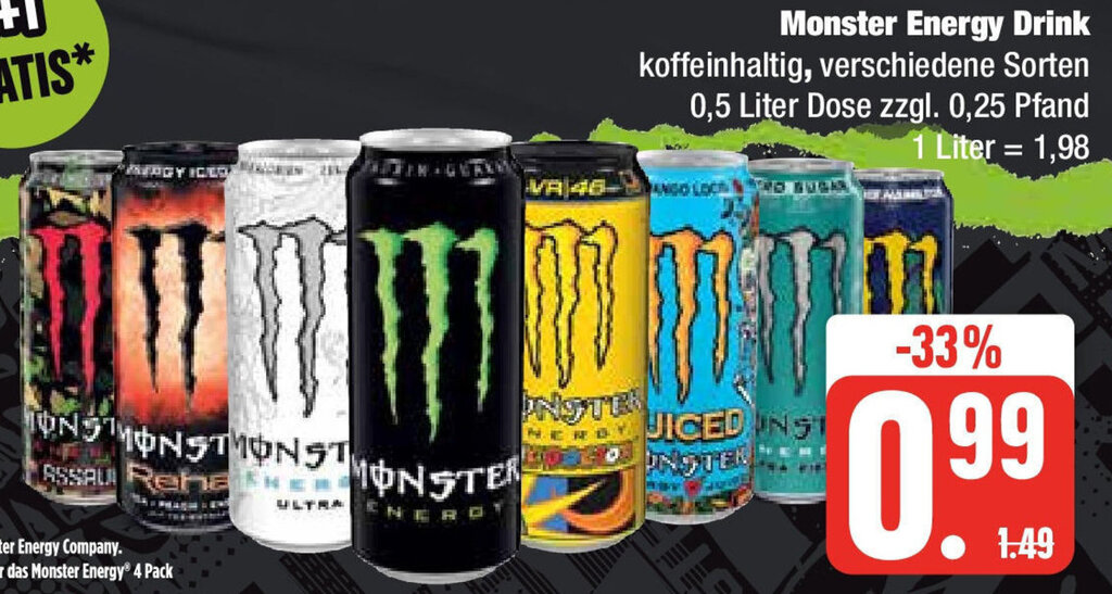 Monster Energy Drink 0,5 Liter Dose Angebot bei Edeka