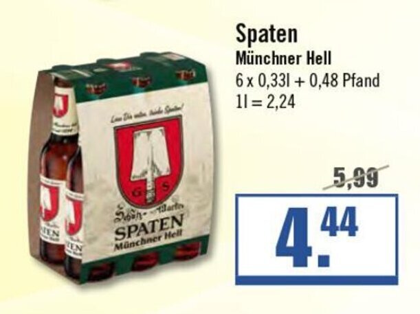 Spaten Münchner Hell 6*330ml Angebot bei Zisch