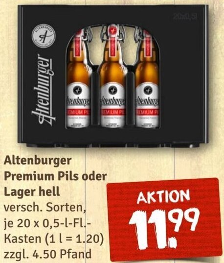Altenburger Premium Pils oder Lager hell 20x0,5 L-Fl. Kasten Angebot ...