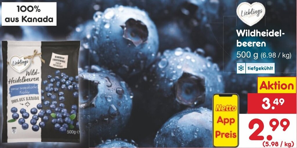 Lieblings Wildheidelbeeren 500 g Angebot bei Netto Marken-Discount