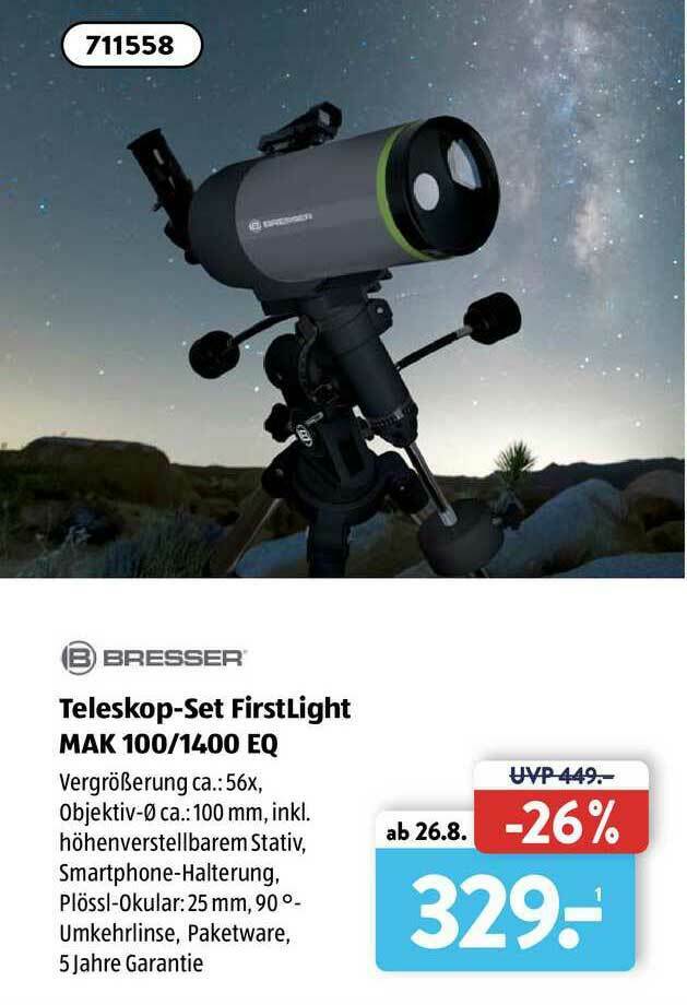 Bresser Teleskop-set Firstlight Mak 100.1400 Eq Angebot bei Aldi Süd