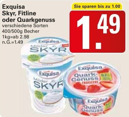 Exquisa Skyr, Fitline oder Quarkgenuss 400/500g Becher Angebot bei WEZ