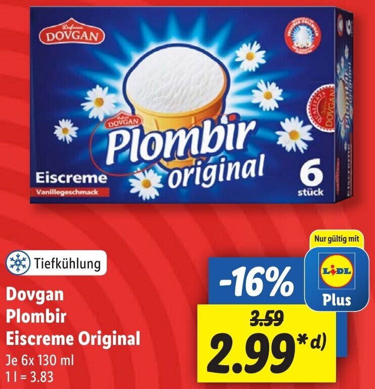 Dovgan Plombir Eiscreme Original 6x130 ml Angebot bei Lidl