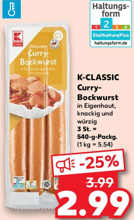 K-CLASSIC Curry Bockwurst 540 g Packg. Angebot bei Kaufland
