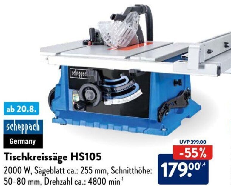 scheppach Tischkreissäge HS105 Angebot bei Aldi Süd