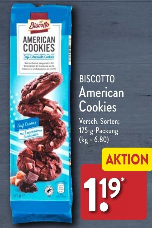 BISCOTTO American Cookies 175 g Packung Angebot bei Aldi Nord