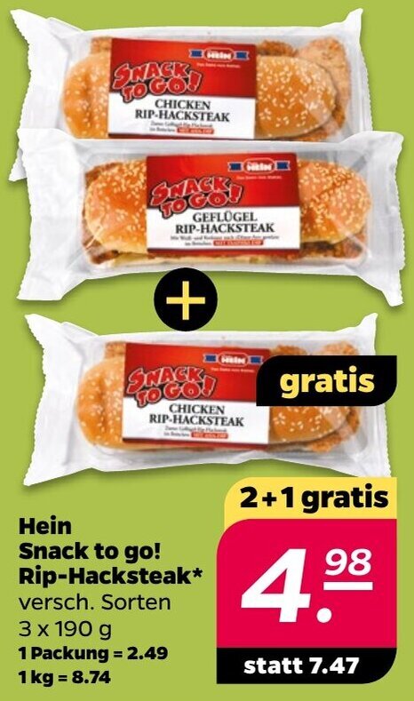 Hein Snack to go! Rip-Hacksteak 3x190 g Angebot bei NETTO