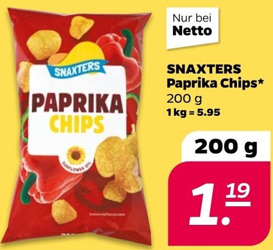 SNAXTERS Paprika Chips* 200 g Angebot bei NETTO