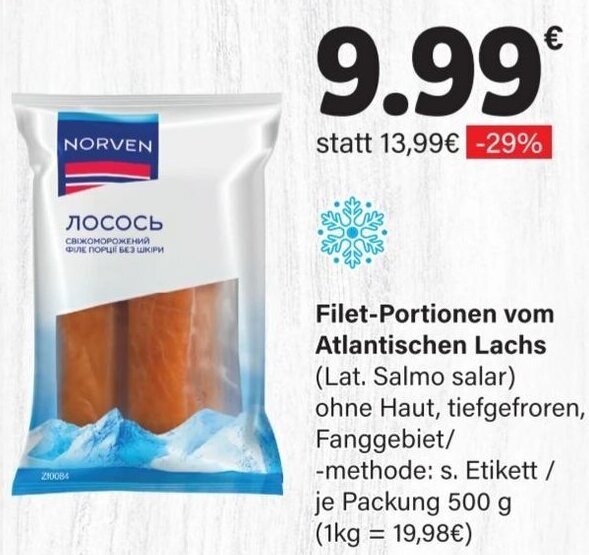 NORVEN Filet-Portionen vom Atlantischen Lachs 500 g Angebot bei LEDO