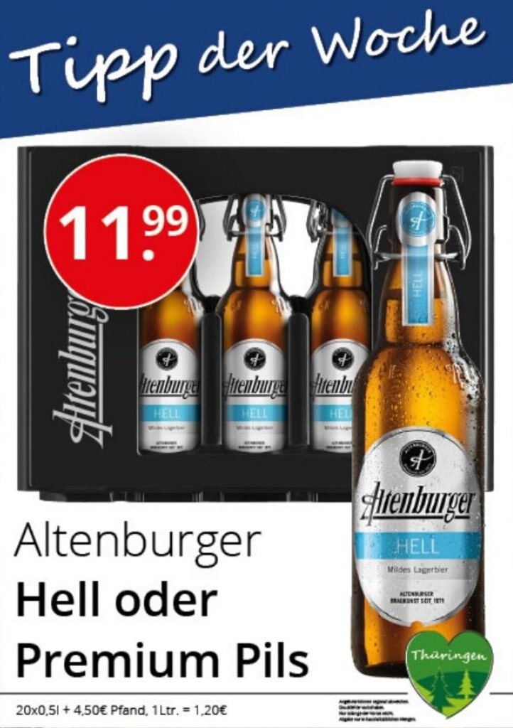 Altenburger Hell oder Premium Pils 20x0,5 L Angebot bei Sagasser