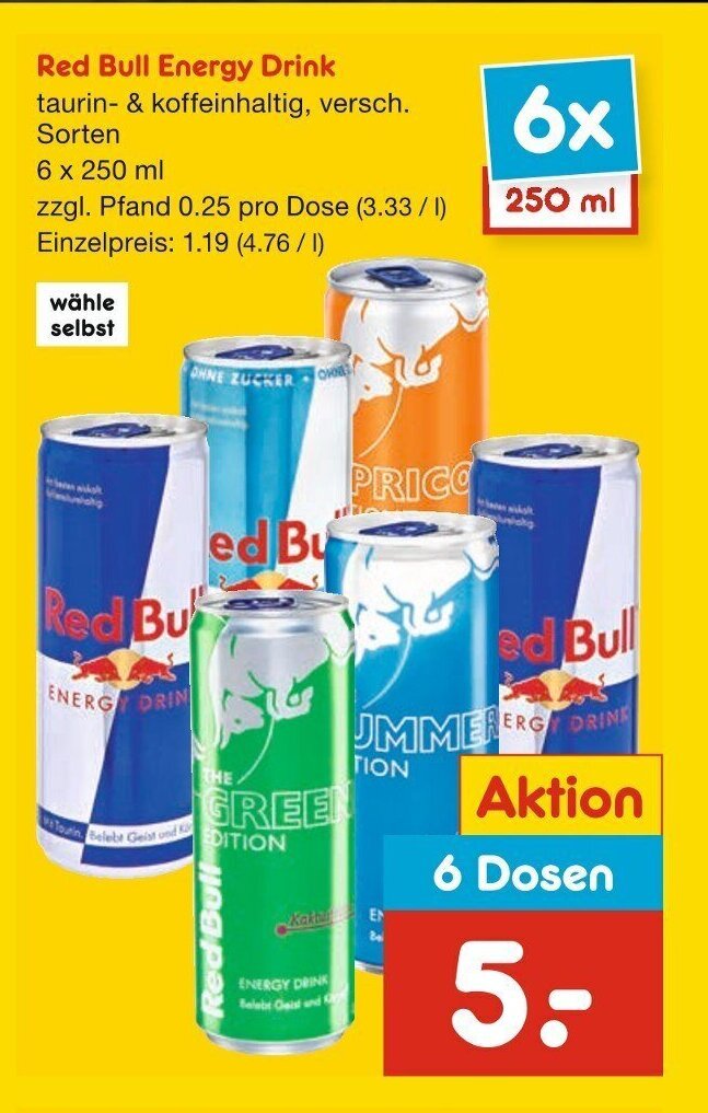 Red Bull Energy Drink 6*250ml Angebot bei Netto Marken-Discount