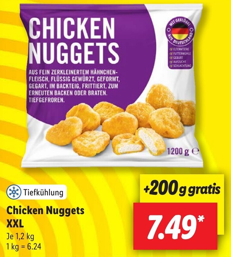 CHICKEN NUGGETS XXL 1,2 kg +200 gratis Angebot bei Lidl