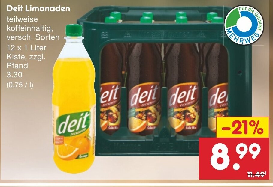 Deit Limonaden 12 x 1 Liter Kiste Angebot bei Netto Marken-Discount