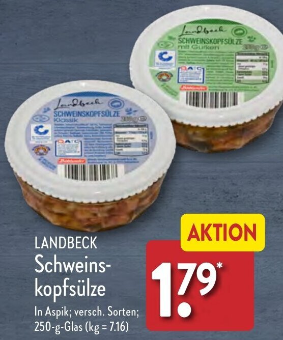 LANDBECK Schweins-kopfsülze 250 g Glas Angebot bei Aldi Nord