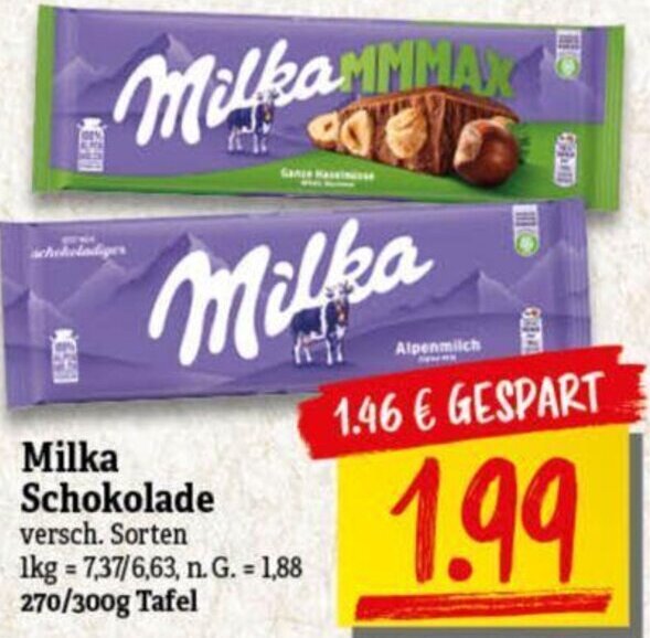 Milka Schokolade 270/300g Tafel Angebot bei NP Discount